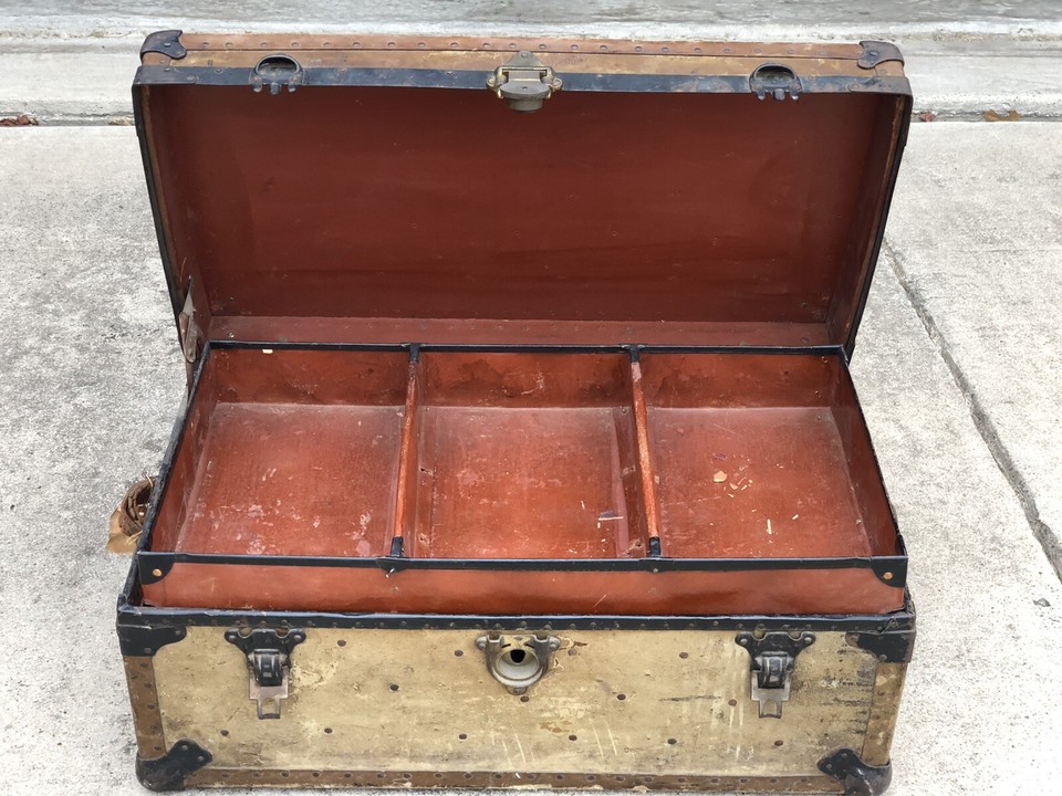 Antique WW1 US Army Military Soldier Lieutenant Steamer Trunk Vtg Lt ...