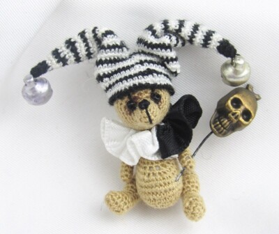 Miniature Crochet Halloween Jointed Jester Teddy Bear with Skeleton ...