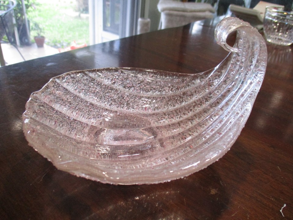 Murano Scavo Art Glass Pink seashell bowl 1950's Mid Century Art Deco ...