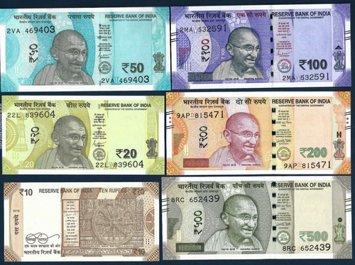 India 10 20 50 100 200 500 RUPEE 2018-2025 P109 110 111 112 113 114 UNC ...