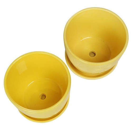 Yellow Ceramic Planter Pots, 5-Inch Round Plant Containers w/ Saucers ...