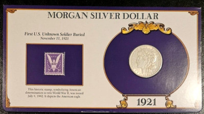 1921 Morgan Silver Dollar US Postal Commemorative Stamp Set Rare 3c ...