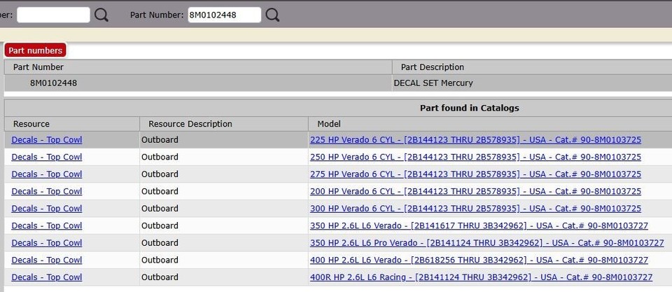 New/ OEM Mercury 200-400R Verado 6 Cylinder Cowling Decal Set- Part ...