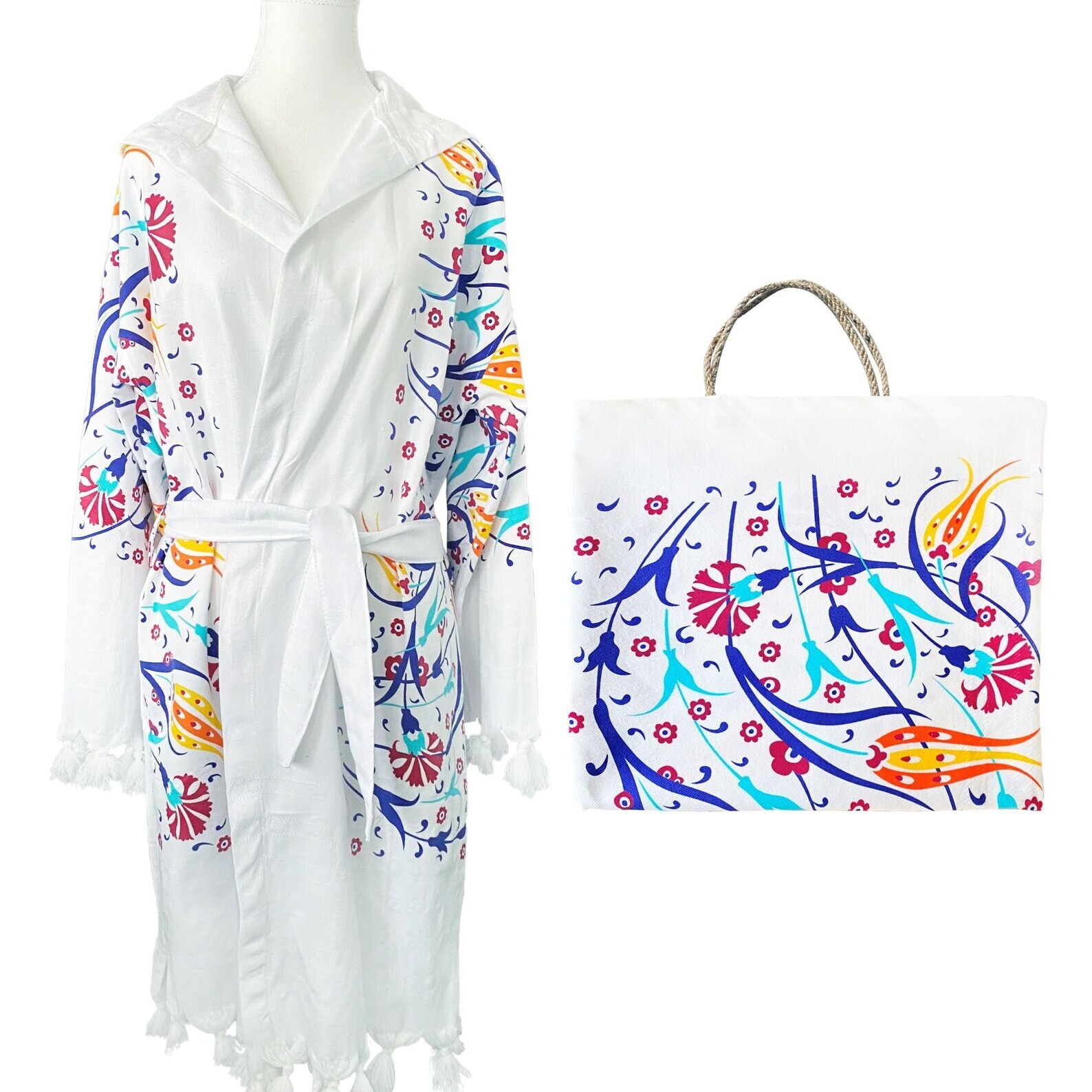 Turkish Bathrobe Set - Cotton Bamboo Robe & Tote, Beach Robe, Spa set ...