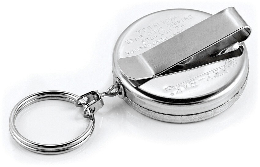 KEY-BAK Self Retracting Key Reel Silver Stainless Steel One Piece ...