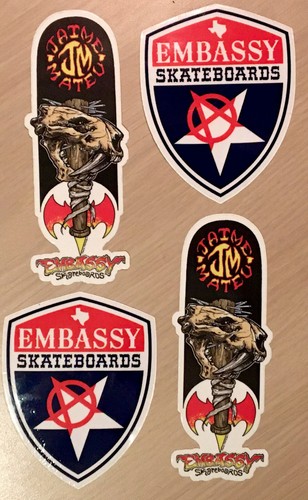 EMBASSY skateboard decal sticker LOT of 4 Jamie Mateu pushead john ...