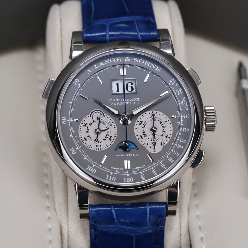 A Lange & Sohne Datograph Perpetual 41mm White Gold Moonphase Blue Date ...