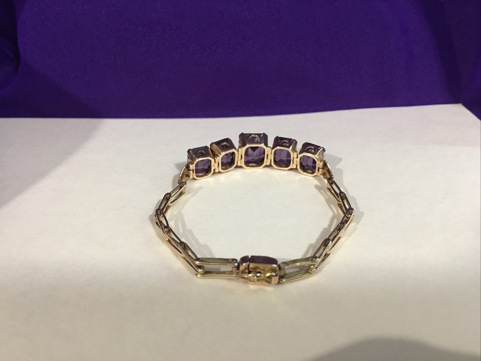 14K Antique Egyptian Revival Synthetic Alexandrite Yellow Gold Bracelet ...