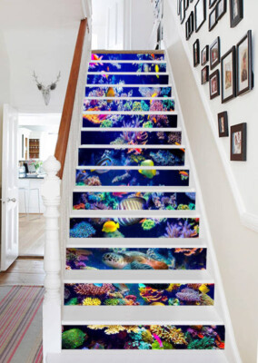 3D Sea Turtle Fish AZ318 Stair Risers Decoration Mural Vinyl Wallpaper ...
