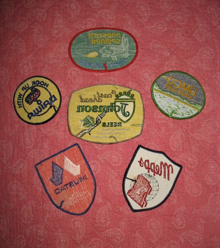 Lot 6 Vintage Prescott Daiwa Johnson UMCO Rogers Mustad Fishing Patches ...