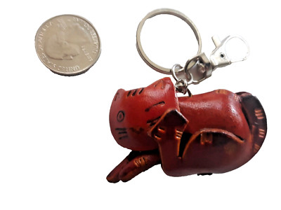 Hand Crafted Leather Brown Cat Key Ring Purse Charm New In Package | eBay