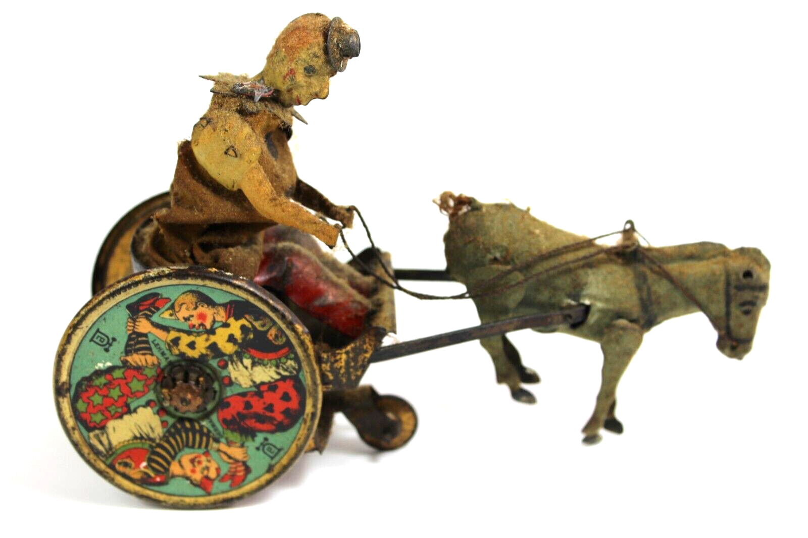 LEHMANN BALKY MULE 1910 GERMAN TIN WIND-UP TOY CLOWN CART DONKEY ...
