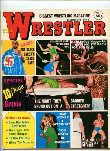 THE WRESTLER MAGAZINE 12/68 BARON VON RASCHKE BOB ELLIS BRUNO SAUL ...