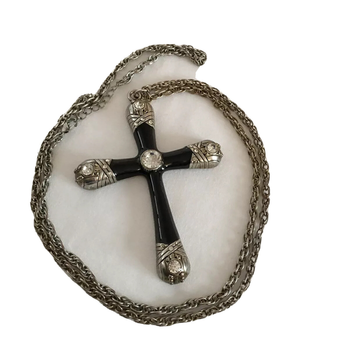 Big Cross Pendant Necklace Silver Metal Chains Black … - Gem