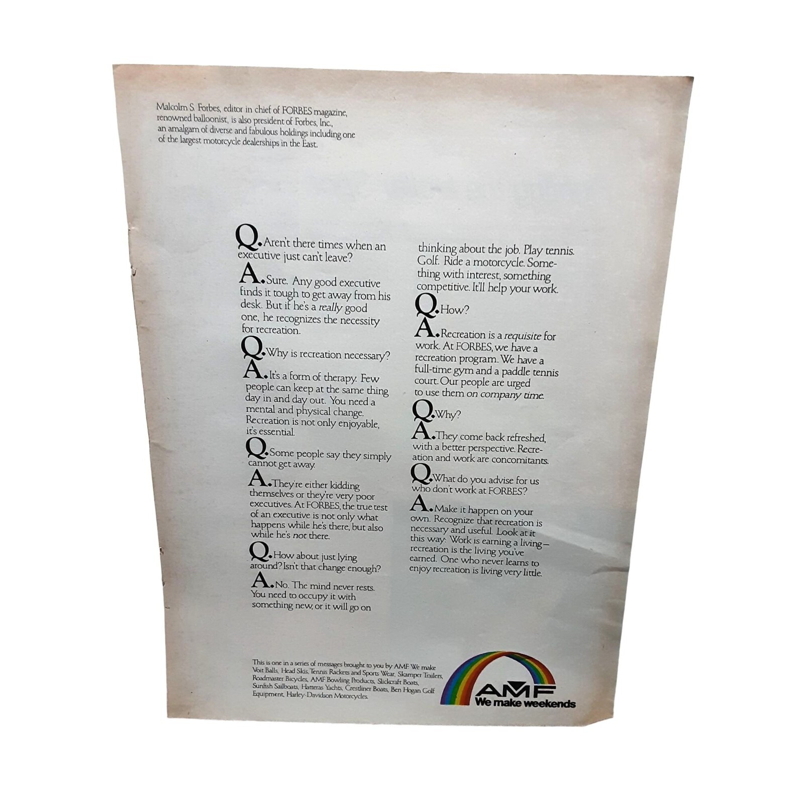 1976 AMF Sports We Make Weekends Original Print Ad Vintage 1970s | eBay