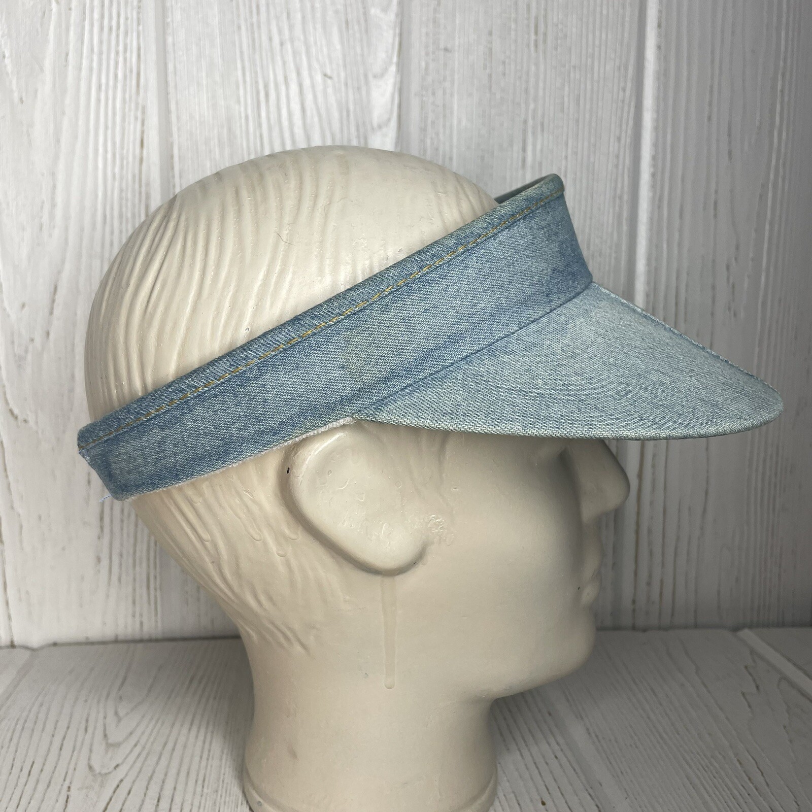 Vintage Denim Visor 1980’s Medium Wash Terry Cloth Li… - Gem