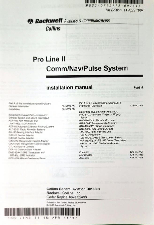 COLLINS Pro Line II Comm Nav Pulse System Install Manual Part A ...
