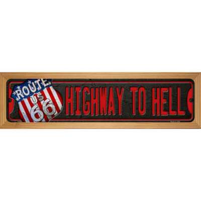 Highway To Hell Route 66 Novelty Wood Mounted Metal Small Street Sign ...