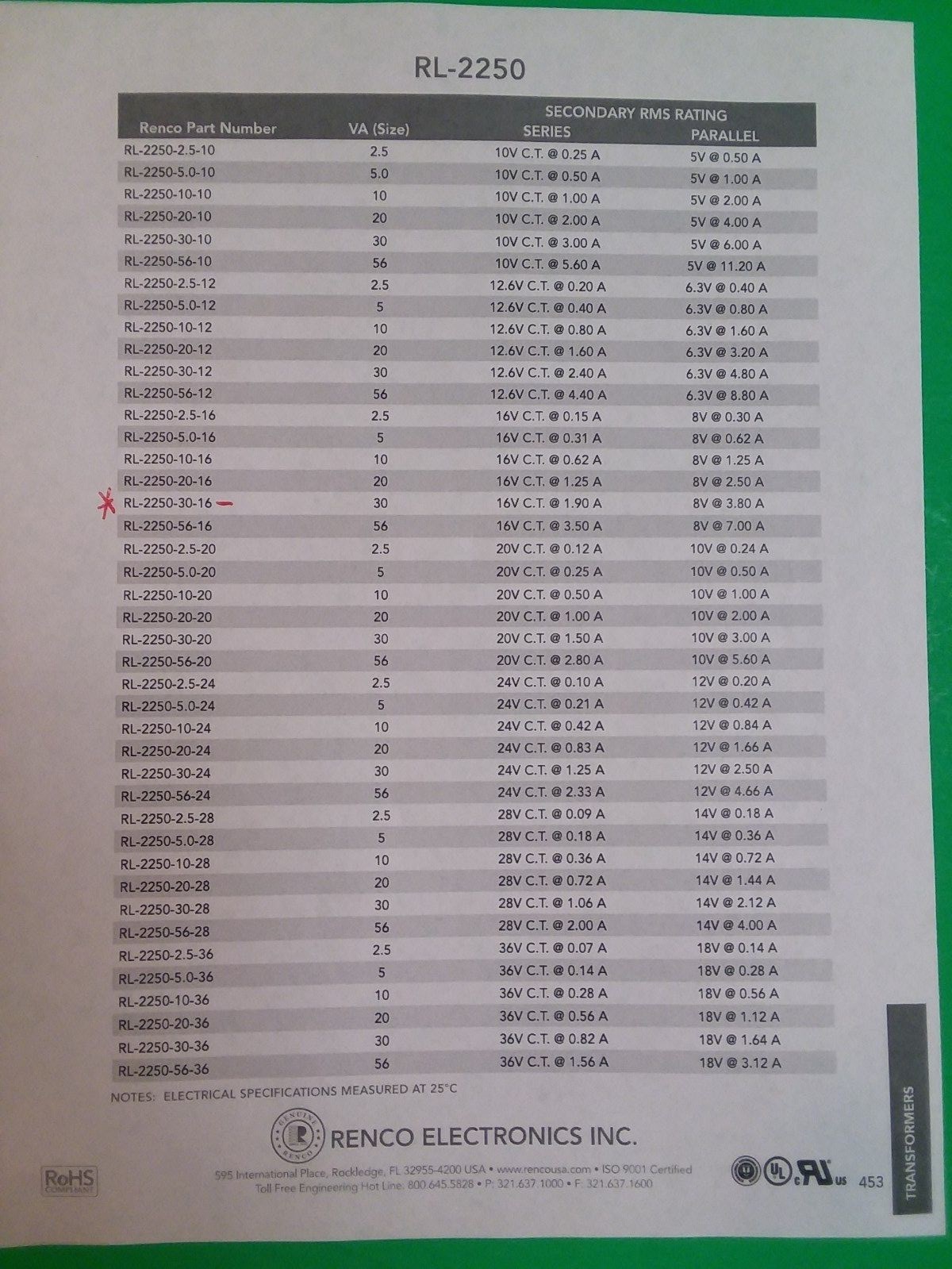 Renco RL-2250-30-16 transformer, Lathem LTR8-512 & LTR4-412 power ...