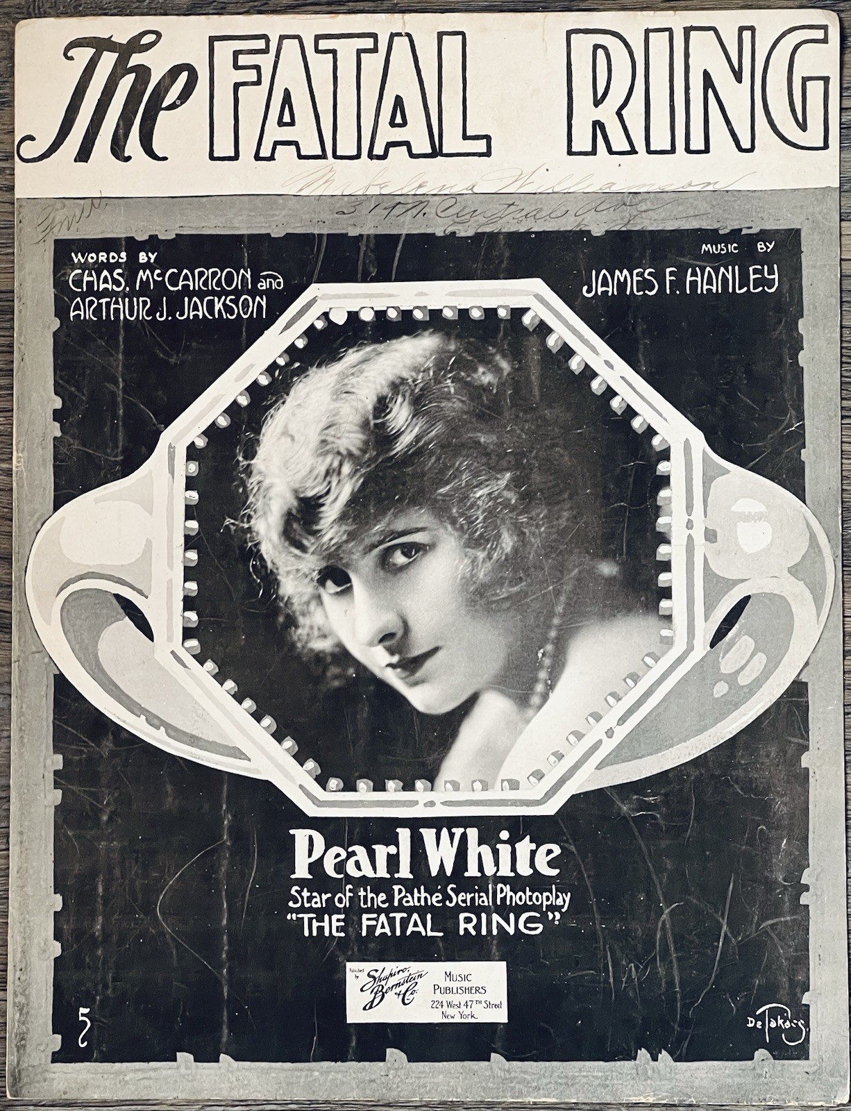 scarce SILENT FILM sheet music PEARL WHITE in THE FATAL RING ~ Pathé ...
