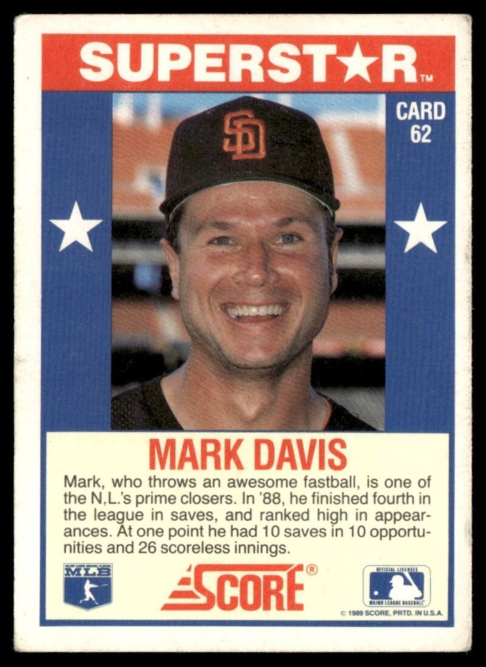 1989 Score Baseball's 100 Hottest Players Mark Davis San Diego Padres ...