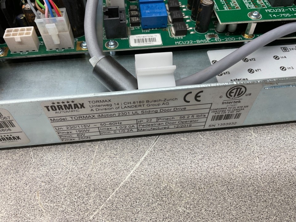 NEW Tormax iMotion 2301 UL Sliding Door Drive; 115.230V, 50/60; MCU ...