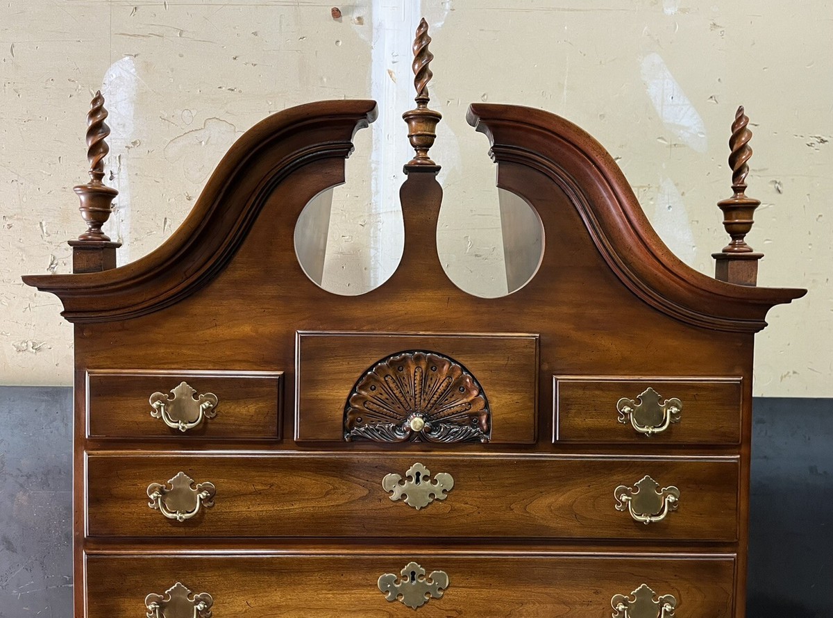 Cherry Highboy Furniture Chippendale Style Full Bonnet Highboy,