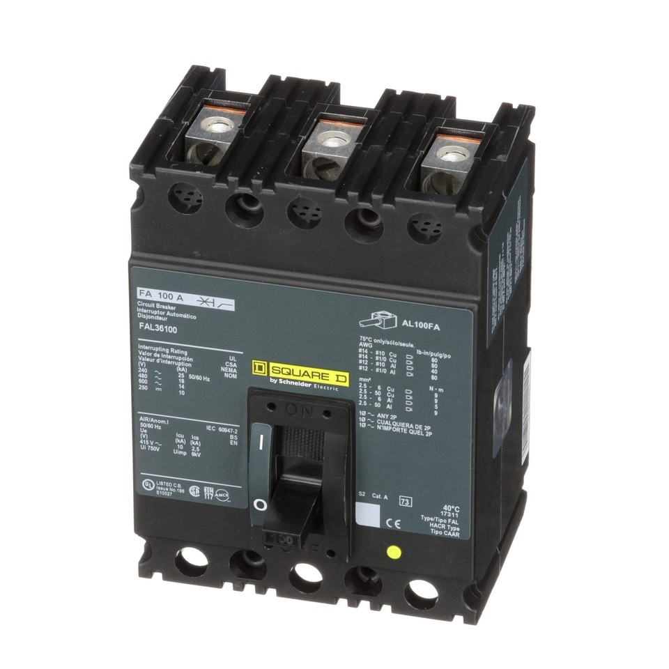 FAL36100 - Square D Feed-Thru 600V 100A 3 pole circuit breaker 18kA ...
