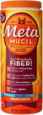 (2PK) Metamucil Psyllium Fiber Powder, SF Orange Smooth 15 Oz ...