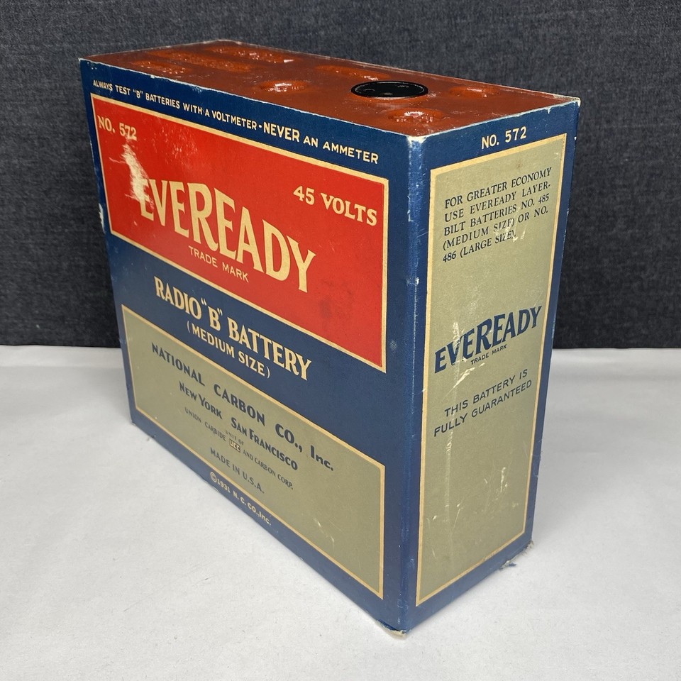 Vintage 1936 Eveready Radio "B" Battery No. 572 Medium Size USA ...