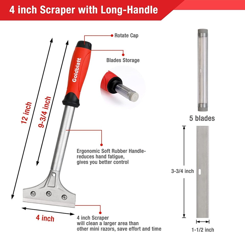 Goldblatt 2PC Razor Blade Scraper Heavy Duty 20PC 4-in Blades Floor ...