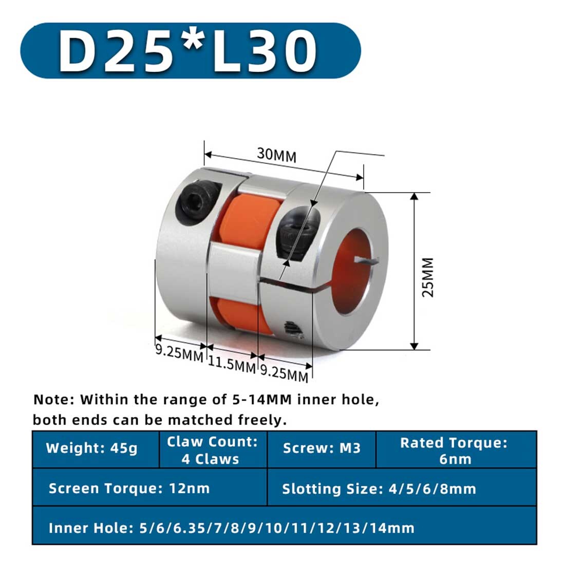 D25 L30 Shaft Coupler Flexible Plum Coupling CNC Stepper Motor Jaw ...