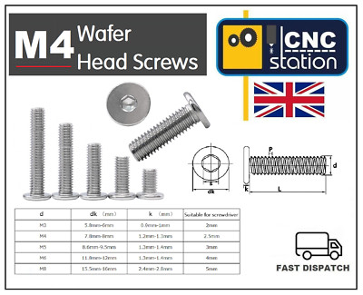 M4 Ultra Thin Wafer Flat Head Low profile Screws Bolt Allen Key ...