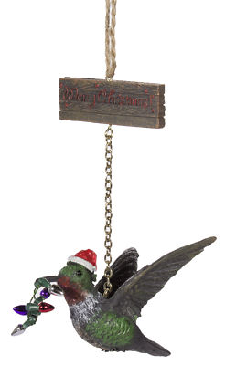 Christmas Ornament- Hummingbird w/ Santa Hat & Merry Christmas Sign | eBay