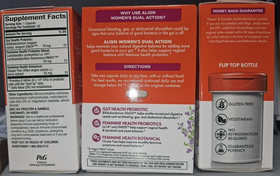 3X Align Probiotic Women's Dual Action 42 capsules/each 9/2026 exp ...