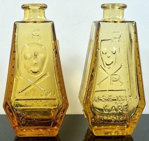 1-Wheaton NJ Poison Skull Bones RIP Mini Amber Glass Coffin Bottle ...