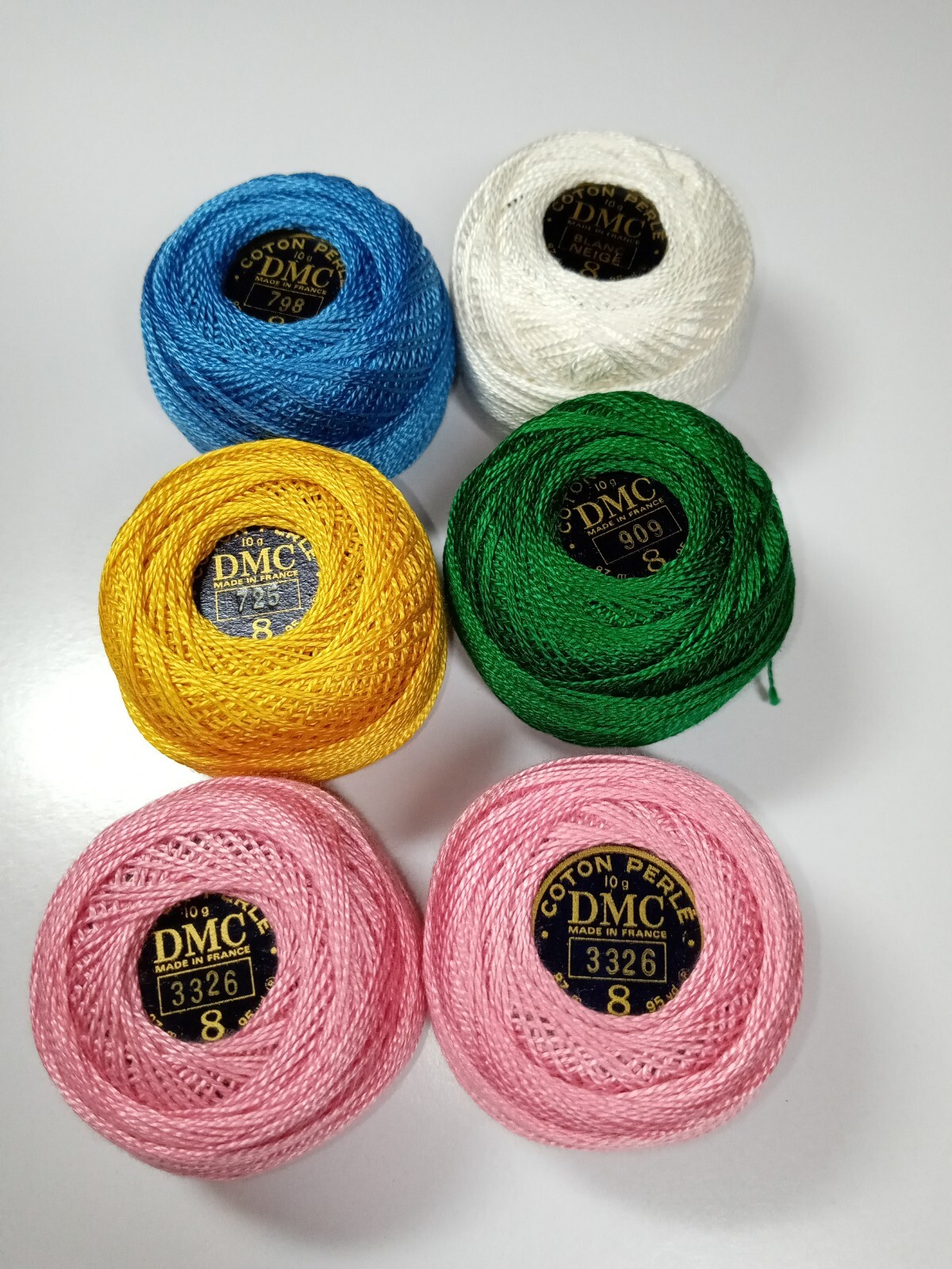 Lot of 6 Balls DMC Coton Perle Thread Size 8-Mixed-Each Ball 95 Yds-NEW