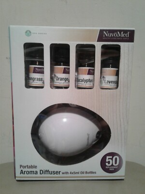 New one NUVOMED PORTABLE AROMA DIFFUSER W/ 4 X 5ml OIL BOTTLES included ...