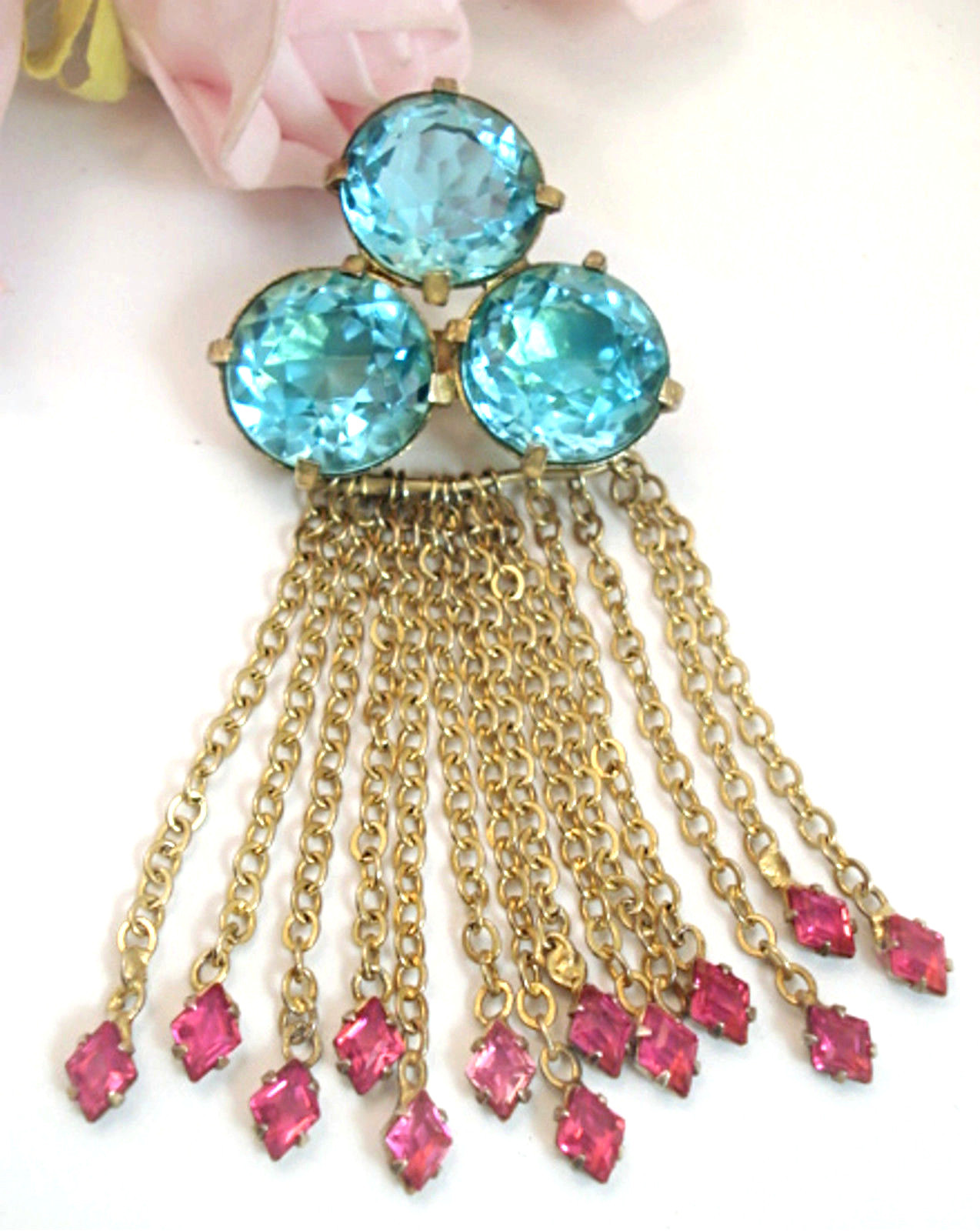 Vintage Costume Jewelry FRED A Block Blue Pink Dangle Brooch Pin | eBay