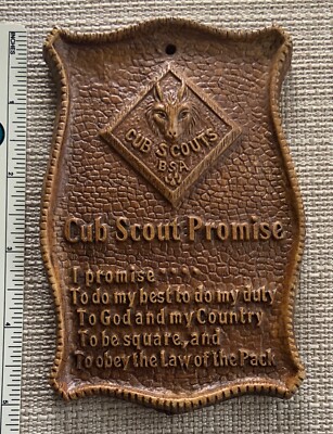 Vintage CUB SCOUT PROMISE Boy Scouts Ceramic WALL PLAQUE BSA Souvenir ...