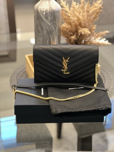 Saint Laurent Ysl Grain De Poured Envelope Wallet On Chain Gold Woc | eBay