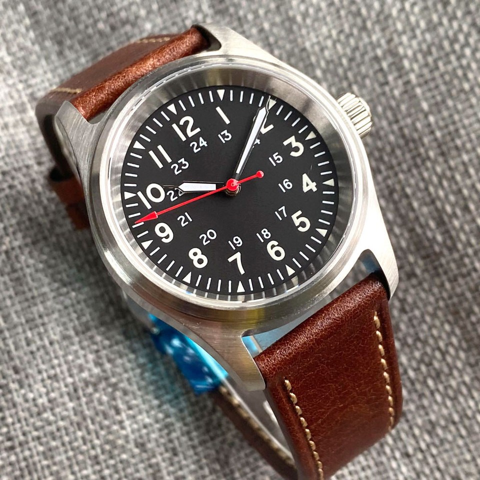 Tandorio 36MM Black Dial Red Second Hand Miyota Mens Watch Coffee ...