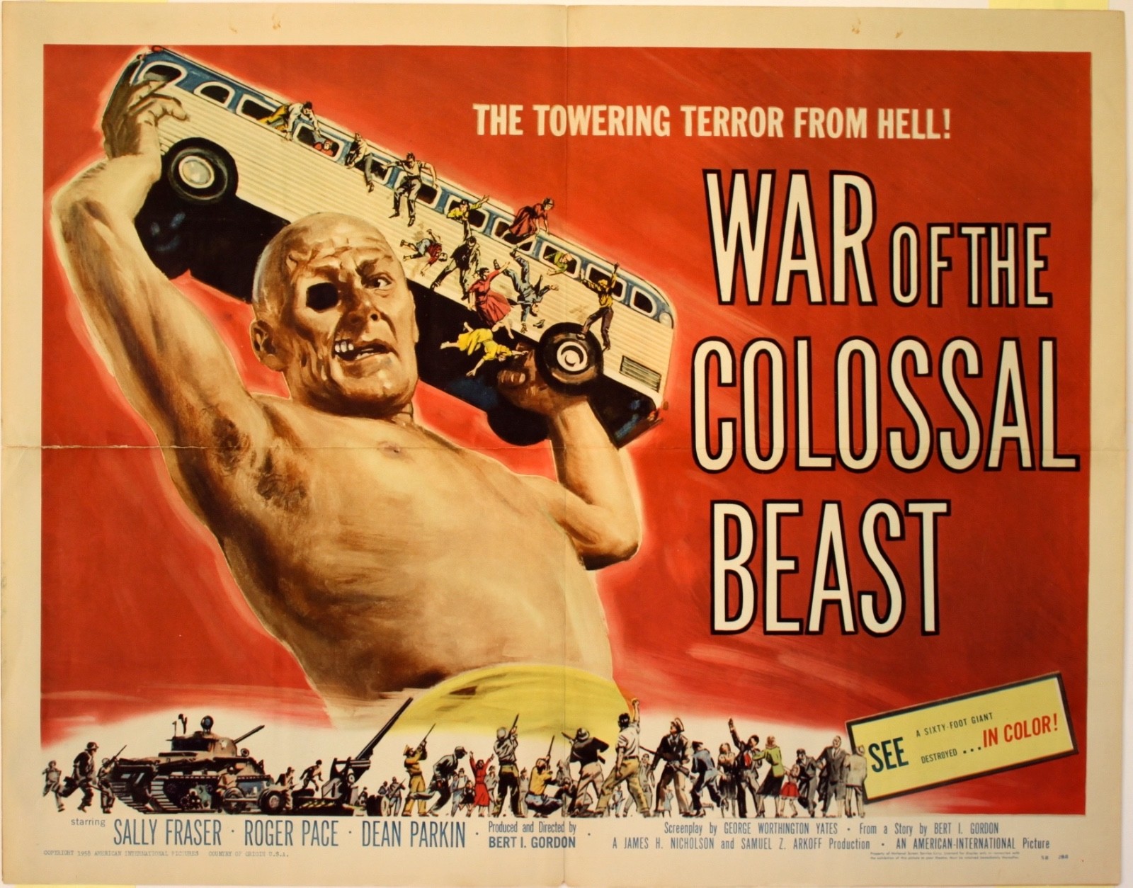 War of the Colossal Beast 1958 F Half Sheet, folded 8" pc of tape on ...
