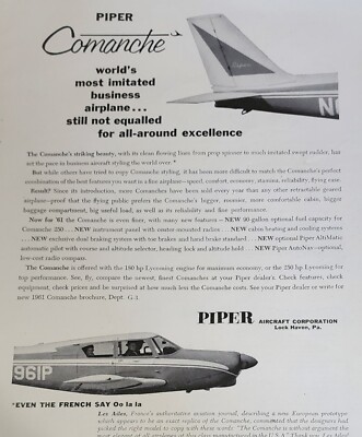 Piper Comanche Aircraft Plane Magazine Ad Advertisement Vintage ...