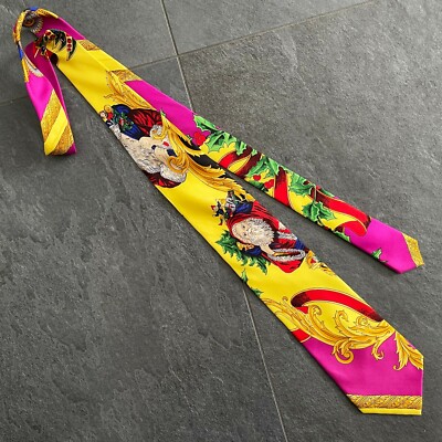 GIANNI VERSACE yellow silk tie Santa Claus print from F/W 1993/94 | eBay