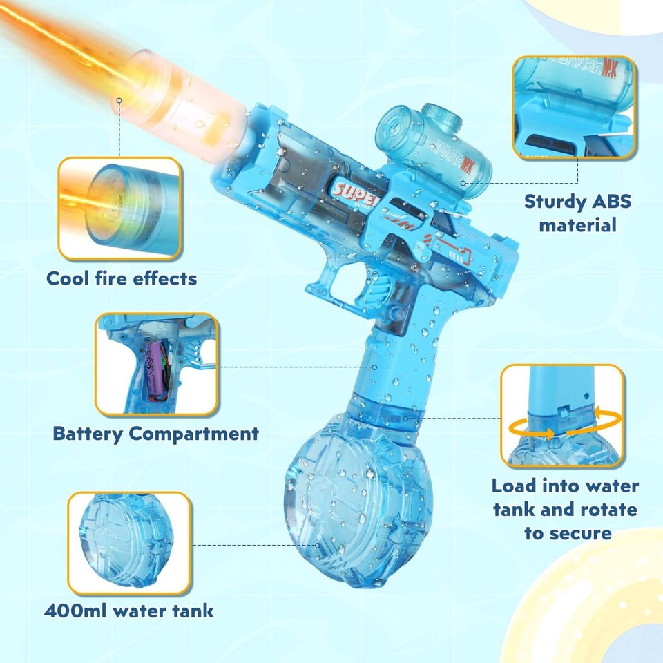 Electric Water Gun, Light Up Automatic Water Pistol Powerful Squirt Gun ...