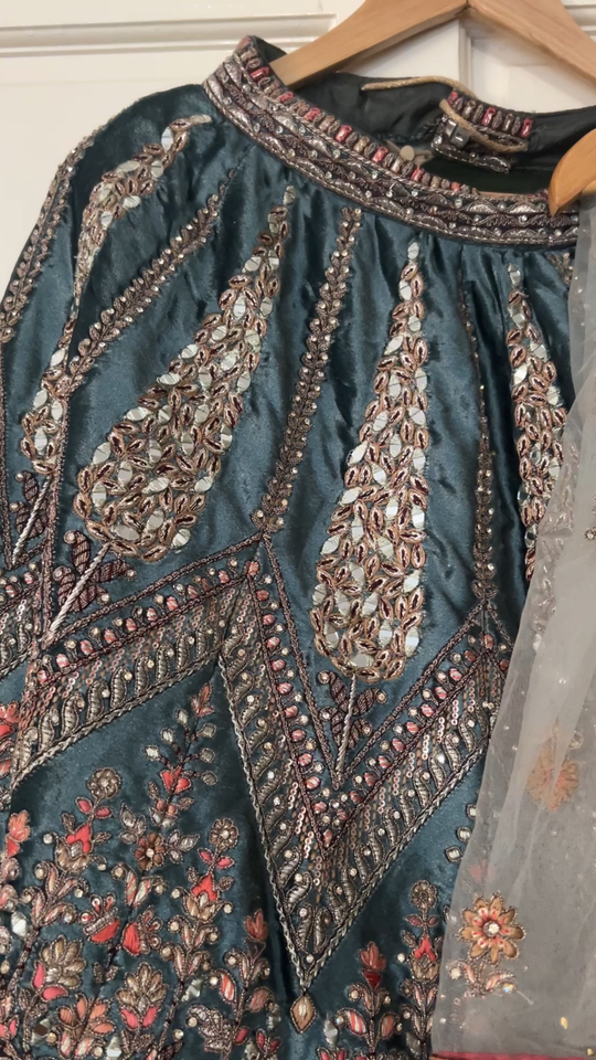 Mongas Gold/Red/Teal Lehenga Dress Asian Wedding Party, Size Small ...