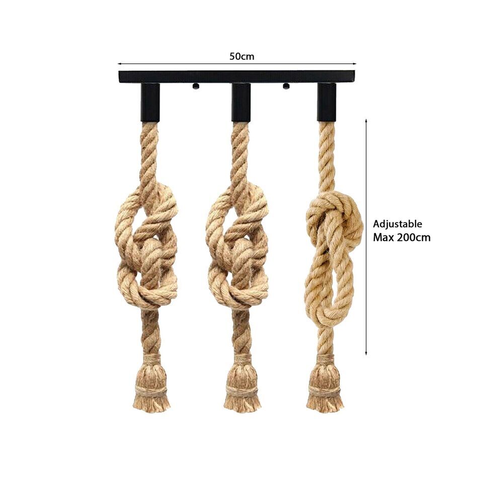 Vintage Ceiling Lights Hemp Rope 3 Head Cluster Light Hanging Retro ...