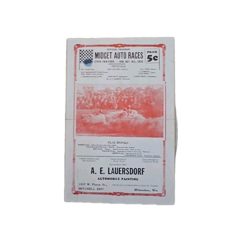 Midget Auto Races Oct 6 1935 Official Program Tony Willman | eBay