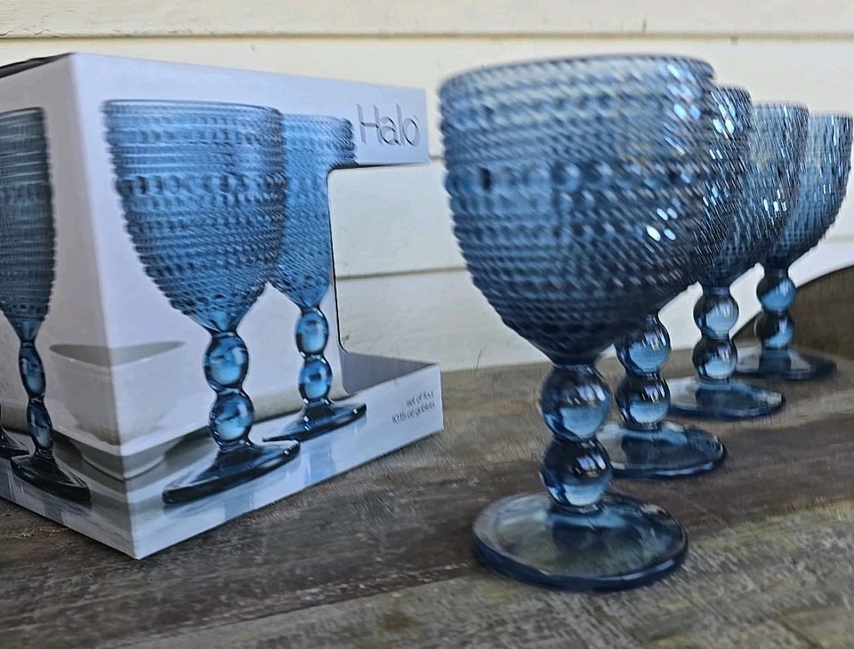 NEW Set Home Essentials HALO Hobnail Textured KNOB STEM Cobalt Water ...